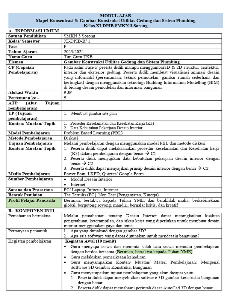 MODUL AJAR Membuat Gambar Site Plan Pertemuan 5 Dan 6 | PDF | Seni