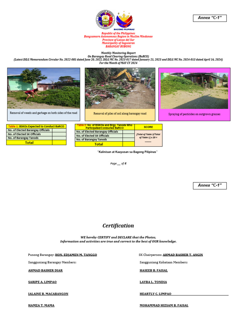 BUBONG BaRCO Photo Doc and BSK Certification | PDF