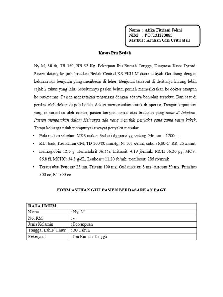 Asuhan Gizi Pasien Kiste Tyroid | PDF