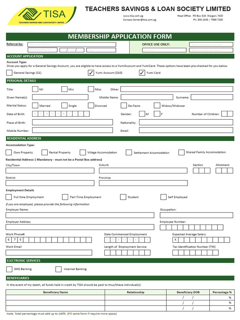 Membership Application Form: Referral Ref Number Branch: New Membership ...