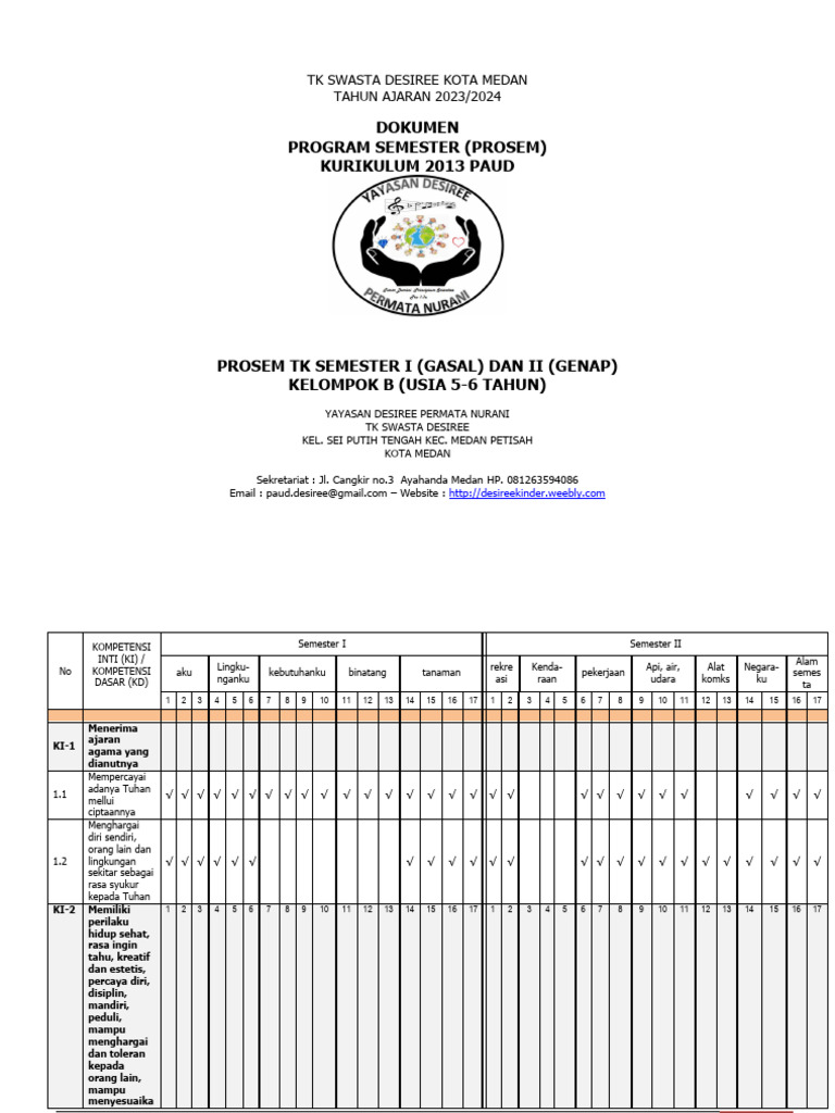 Contoh Prosem TKPAUD | PDF