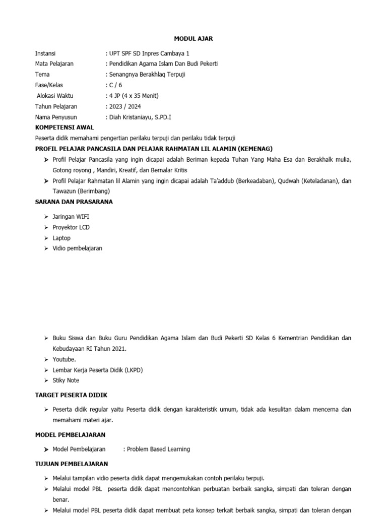 MODUL AJAR. Diah Pendampingan 4docx | PDF | Karier & Perkembangan | Sains & Matematika