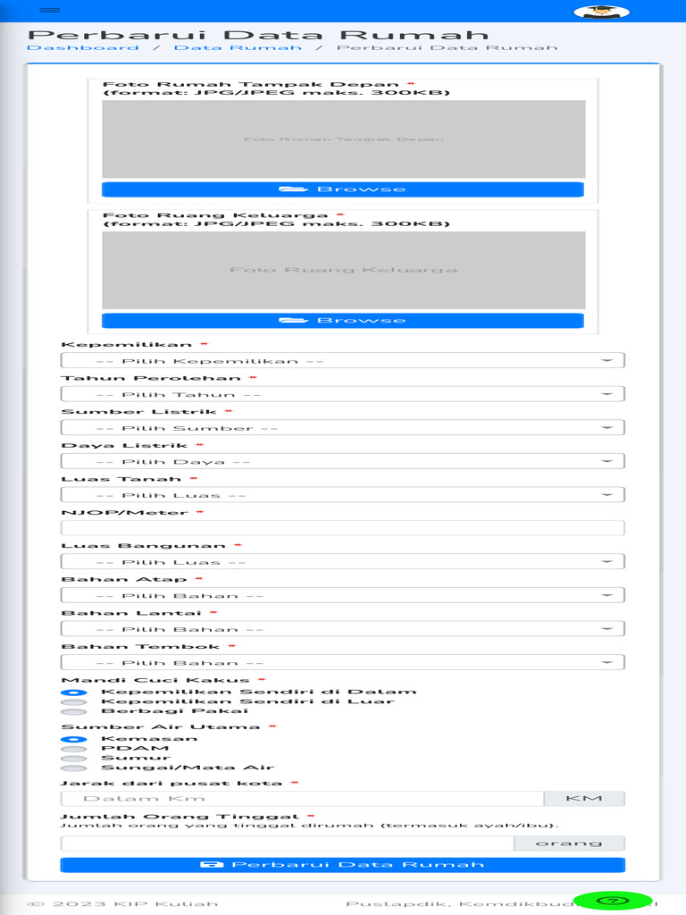 Data Rumah - Perbarui Data Rumah - KIP Kuliah | PDF