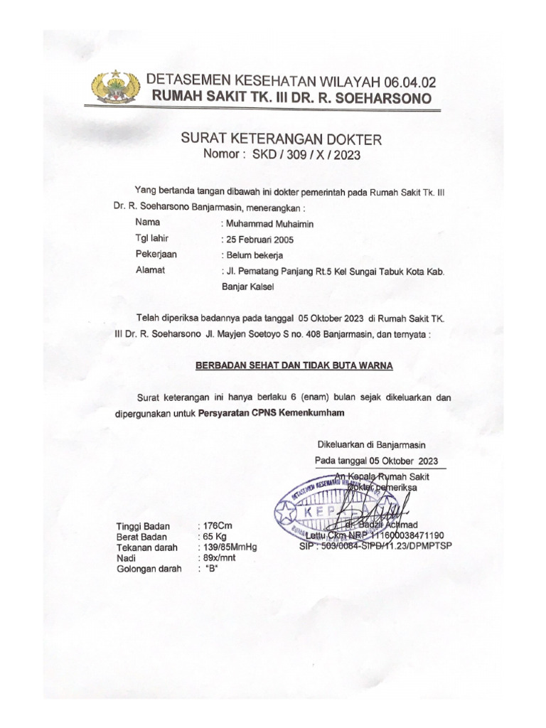 Surat Kesehatan Fix | PDF