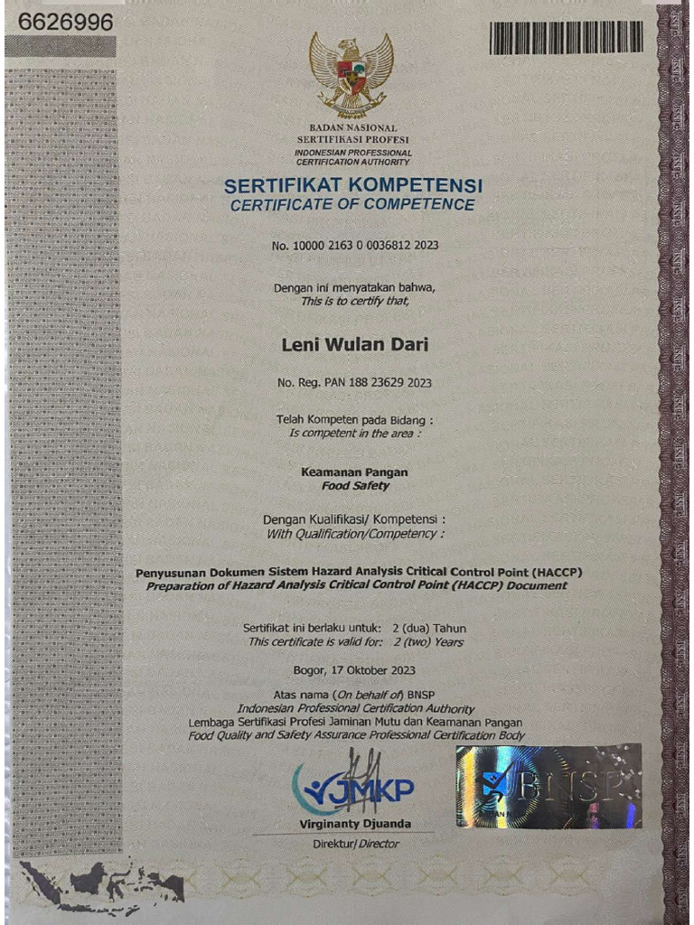 Sertifikat Leni Wulandari | PDF