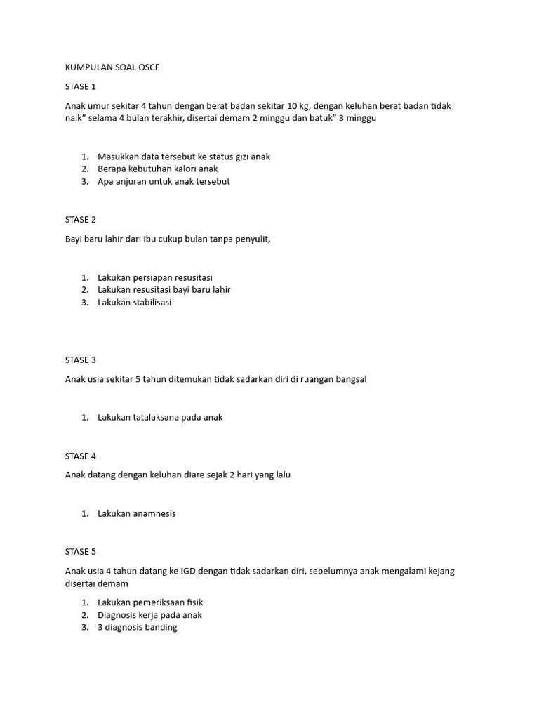 Soal OSCE untuk Anak dan Gizi | PDF | Sains & Matematika