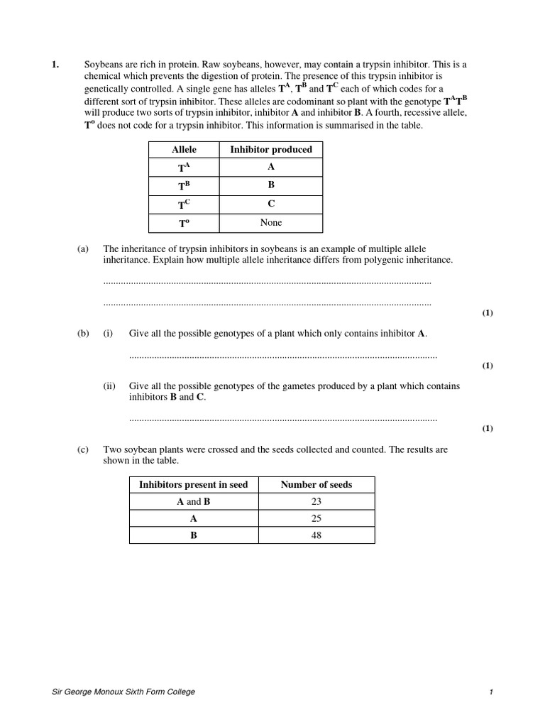 Inheritance Questions | PDF | Genotype | Dominance (Genetics)