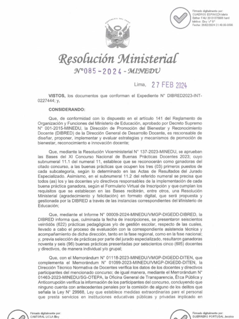 RM N 085-2024-Minedu | PDF