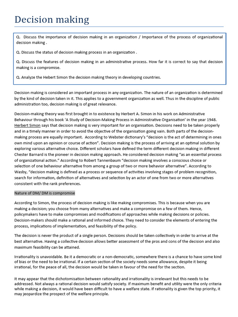 Decision Making - CC 13 | PDF | Decision Making | Rationality