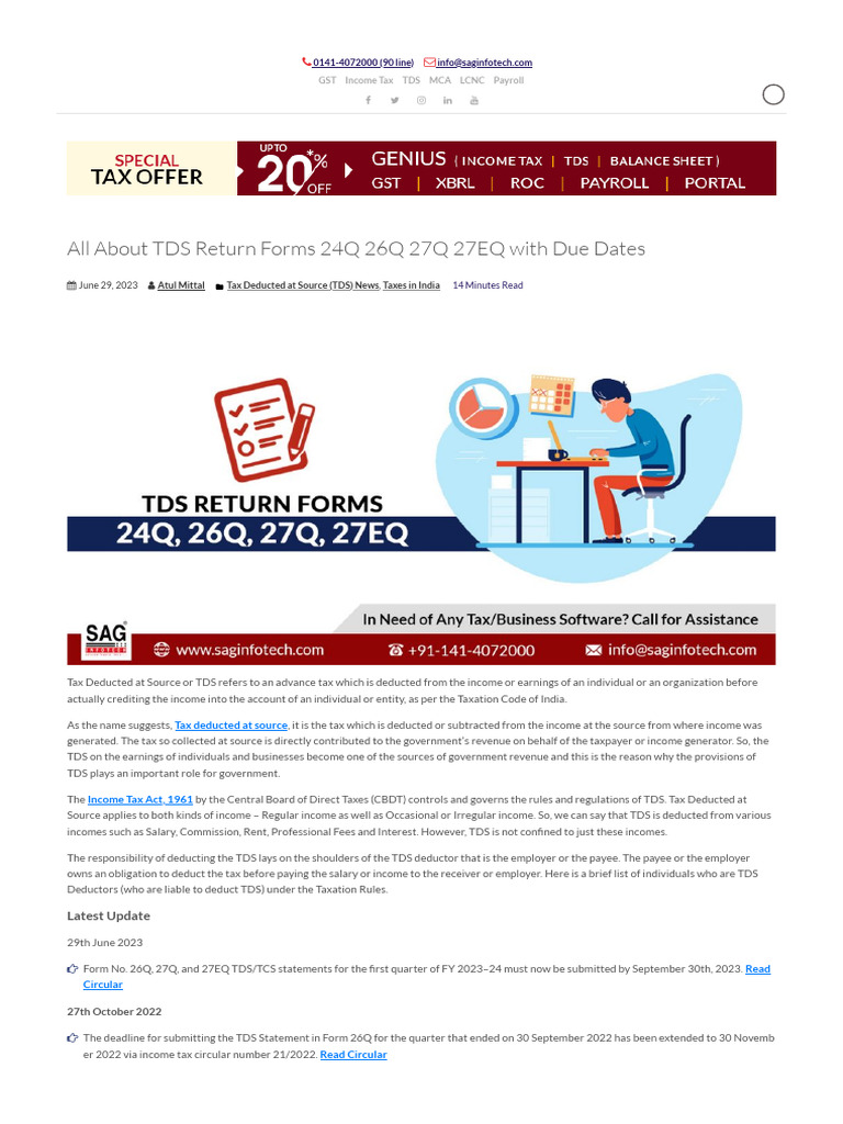 All About TDS Return Forms 24Q 26Q 27Q 27EQ With Due Dates - SAG ...
