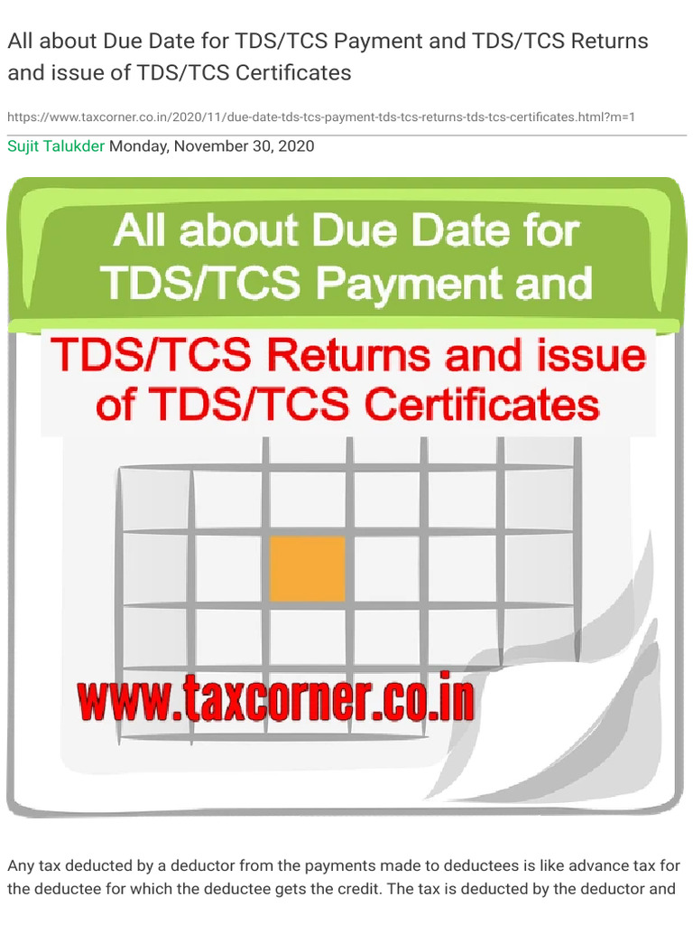 IMP All About Due Date For TDS TCS Payment and TDS TCS | PDF | Income Tax | Taxes