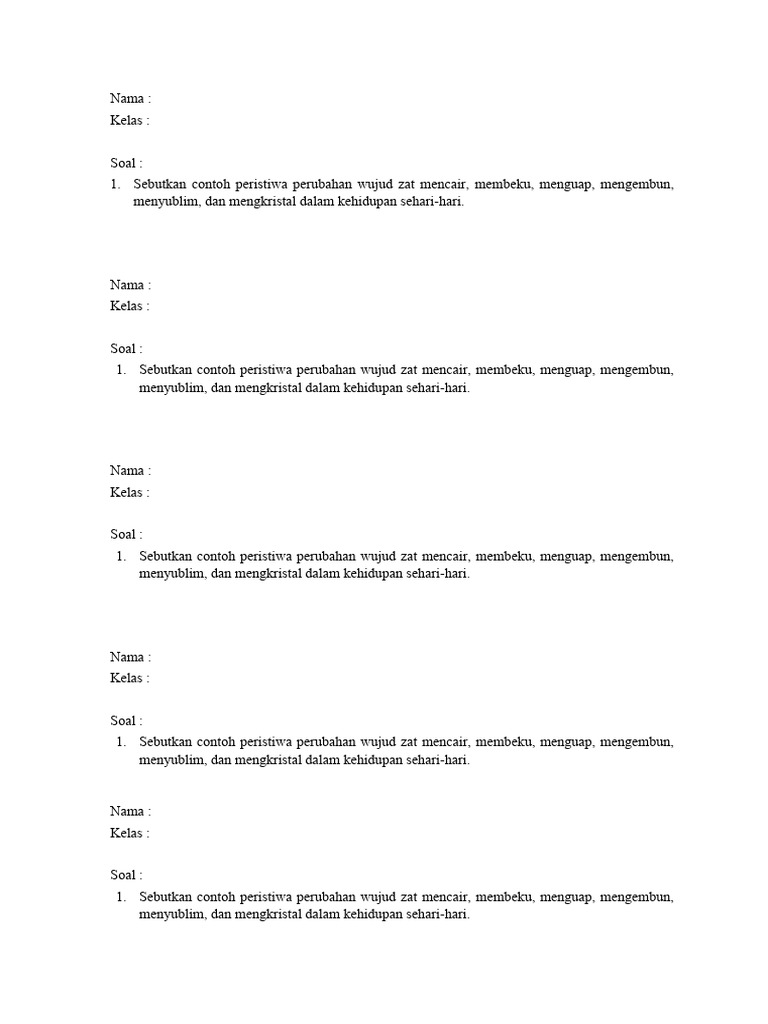 Lembar Evaluasi Perubahan Wujud Benda | PDF