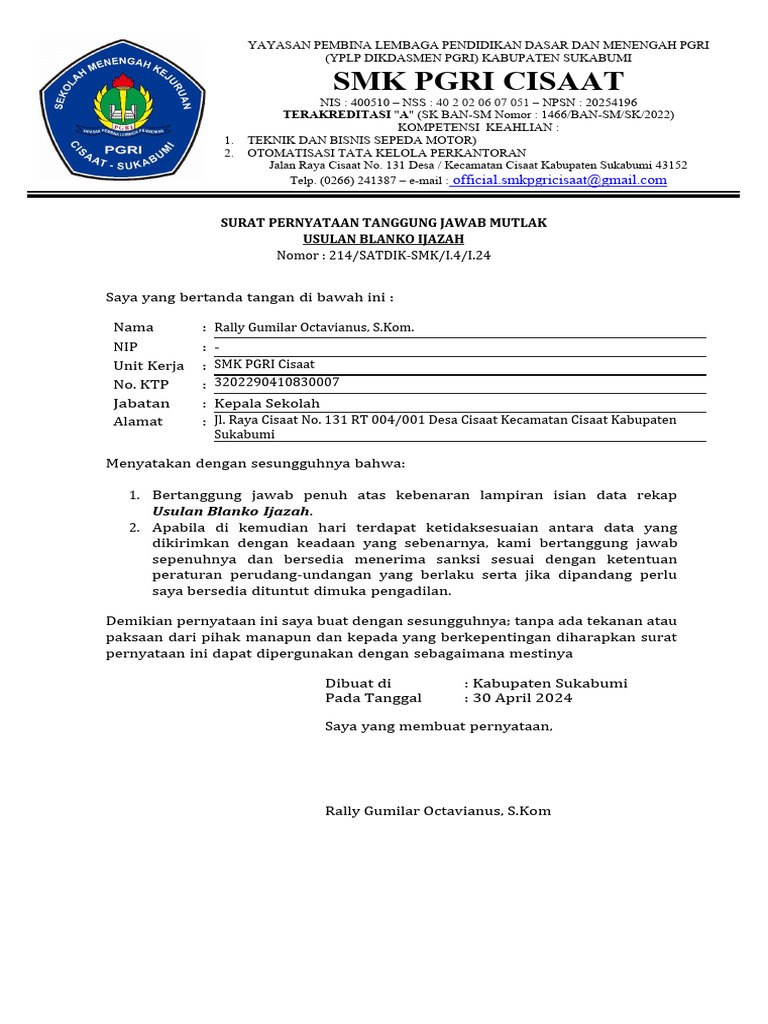 SPTJM Permohonan Blanko Ijazah | PDF