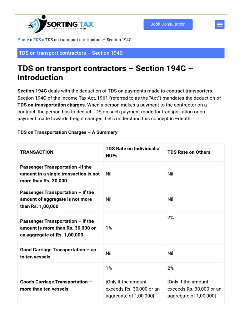 TDS On Transportation Charge 194C | PDF | Payments | Taxes