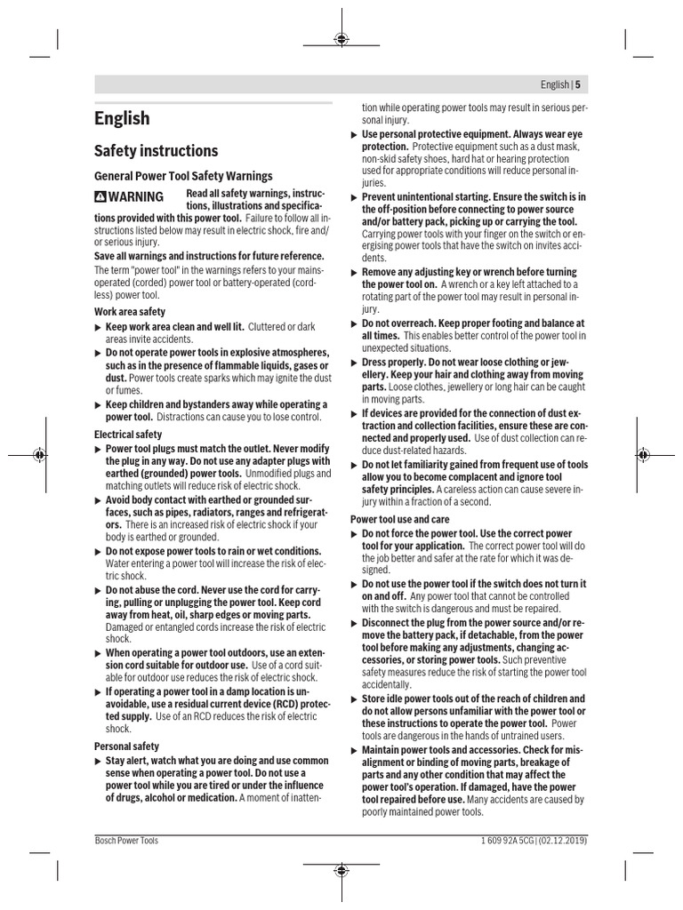 BOSCH GSB 550 Professional - O329615v21 - 160992A5CG - 201912 5 | PDF | Safety | Manufactured Goods