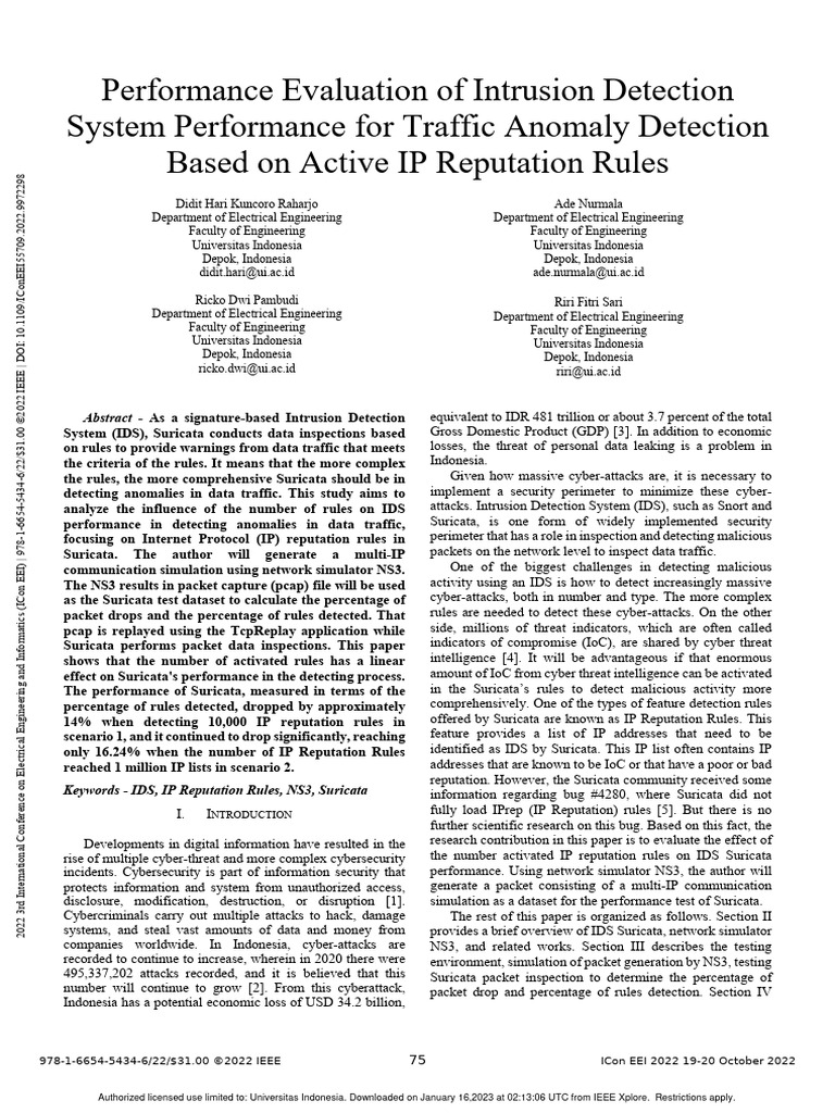 Performance Evaluation of Intrusion Detection System Performance For ...