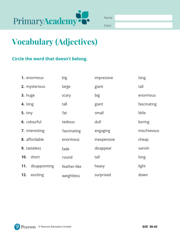 Vocabulary Exercise: Adjective Sorting | PDF