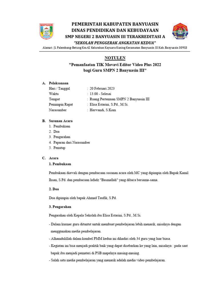 Notulen Rapat Kombel Ke-2 | PDF