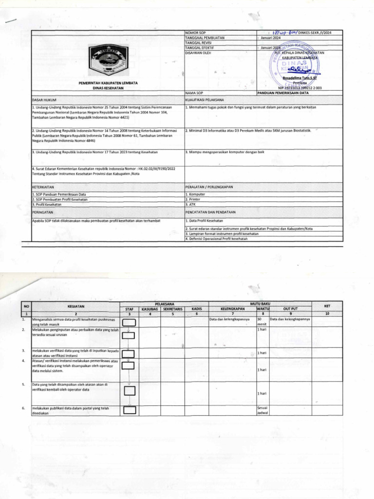 Contoh SOP PANDUAN PEMERIKSAAN DATA | PDF