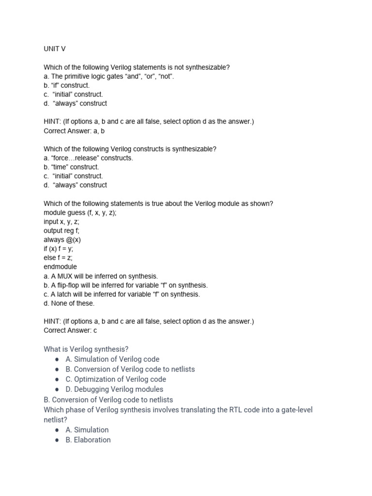 MCQ_UNIT V (2) | Download Free PDF | Logic Synthesis | Digital Technology