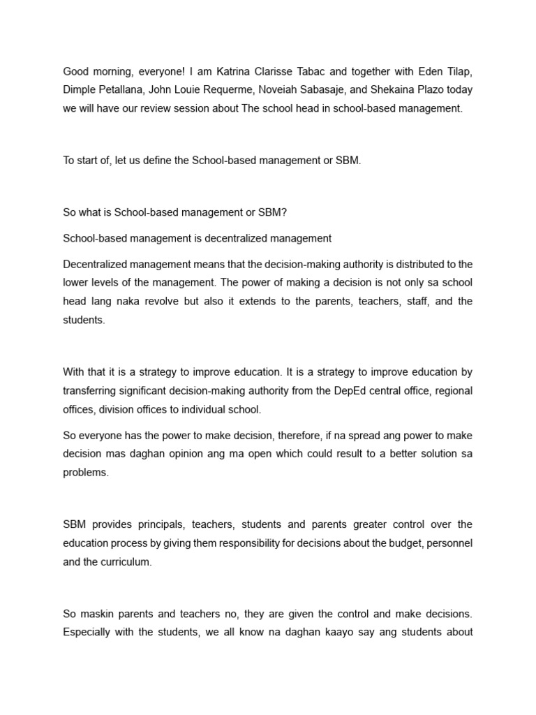 SBM Review | Download Free PDF | Decision Making | Decentralization