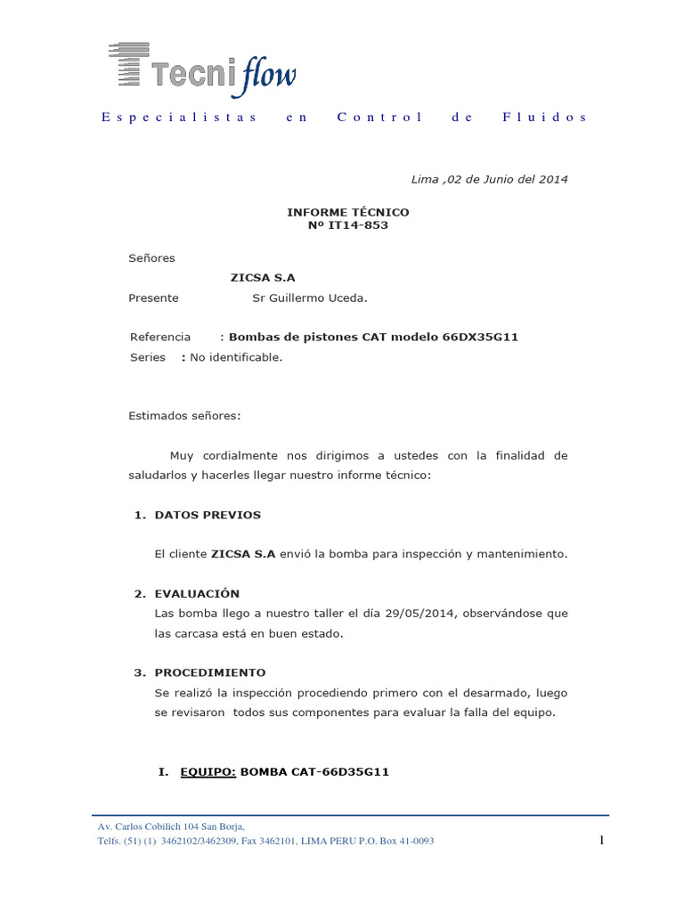 IT14-853 Informe tecnico CAT 66D 35G4 11 | Descargar gratis PDF ...