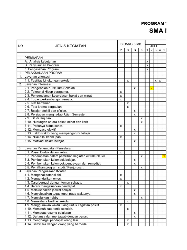 Program Tahunan Guru BK Excel | PDF