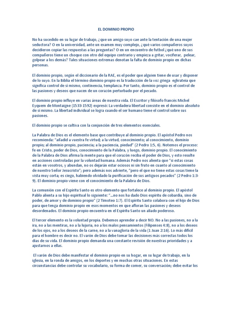 El Dominio Propio | PDF | espíritu Santo | Fe
