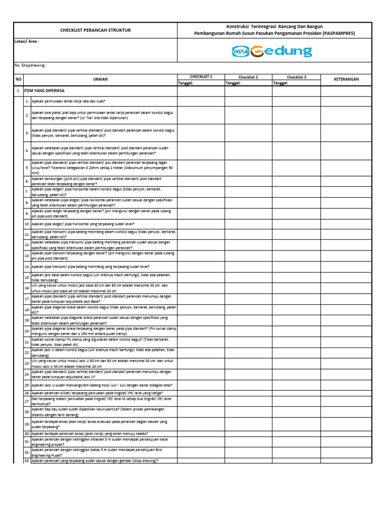 Checklist Perancah Struktur IKN PASPAMPRES | PDF