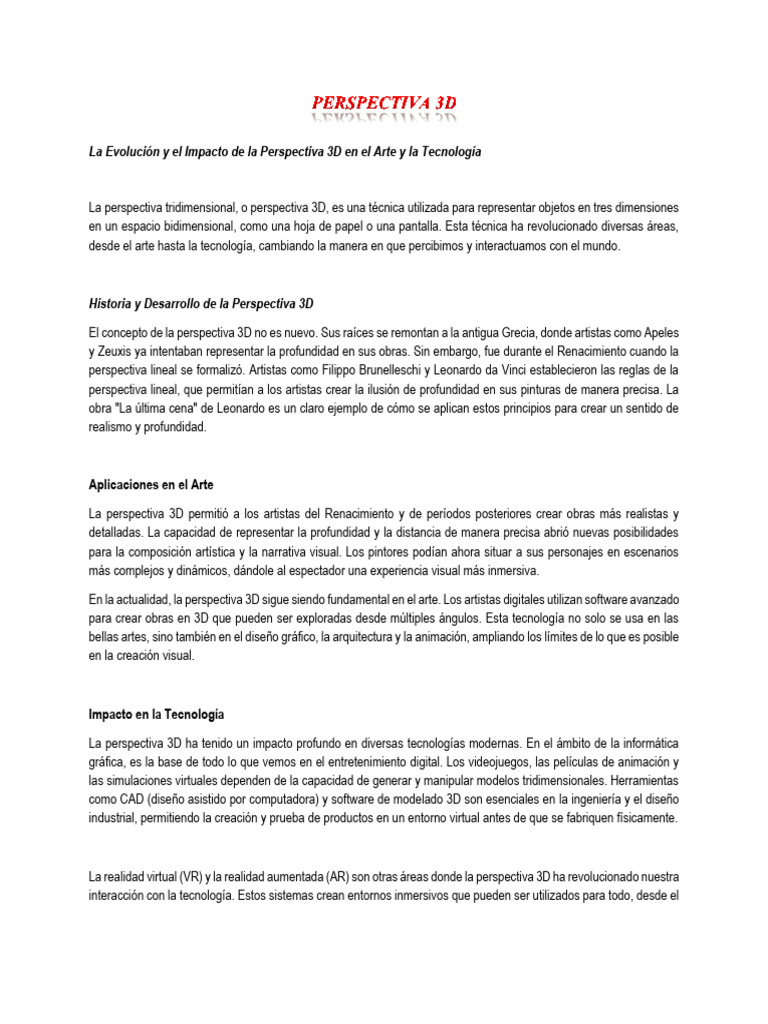 Perspectiva 3D | PDF | Realidad virtual | Perspectiva (Gráfica)