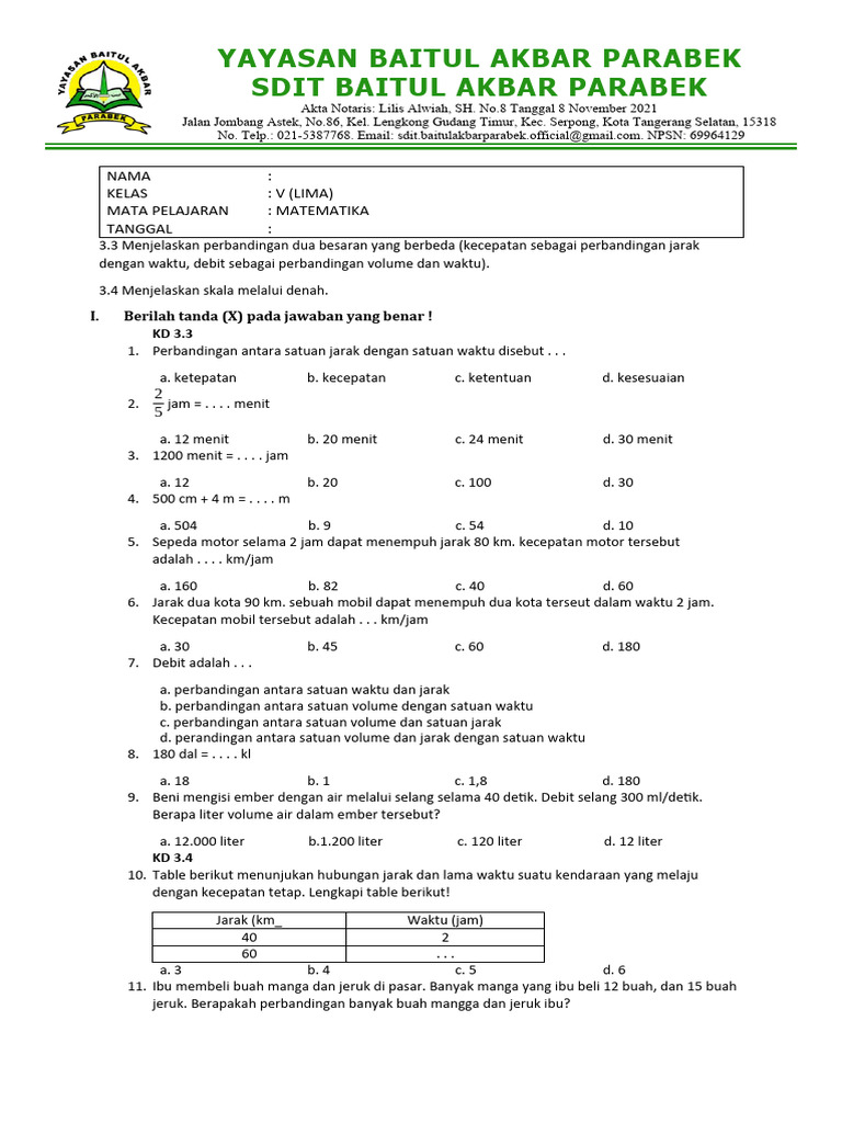 Soal Pas Ganjil MTK Kelas 5 | PDF | Metode & Bahan Ajar | Griya & Taman