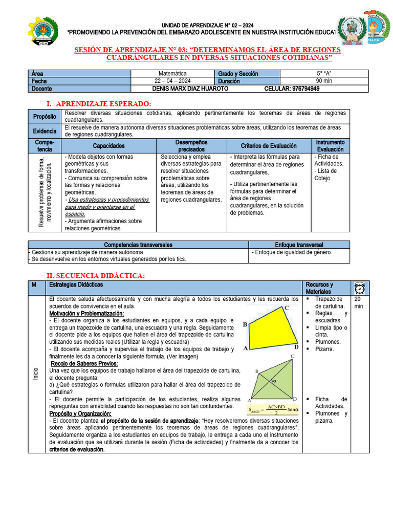 5°-Sesion 3-Ua2 - 2024 | PDF | Evaluación | Aprendizaje
