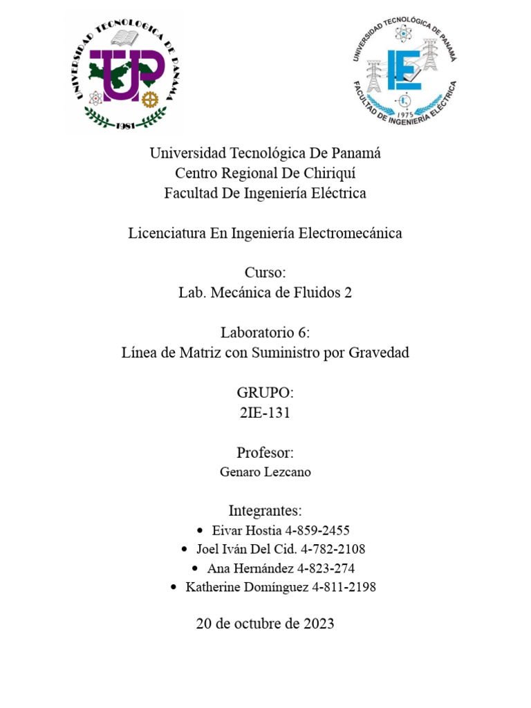 Laboratorio-6 - Linea de Matriz Con Suministro Por Gravedad | PDF ...
