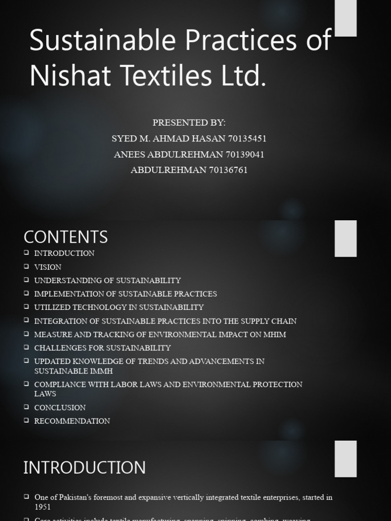 Sustainable Practices of Nishat Textiles LTD | PDF | Sustainability | Energy Conservation