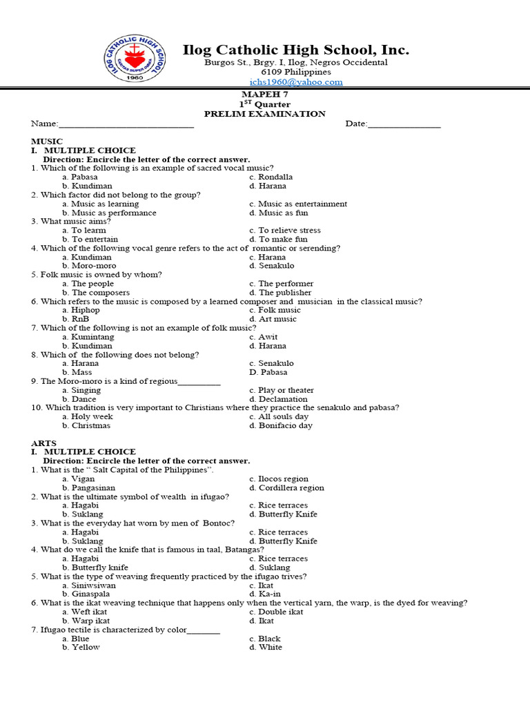 Grade 7-Mapeh-Prelim 1stquarter | PDF