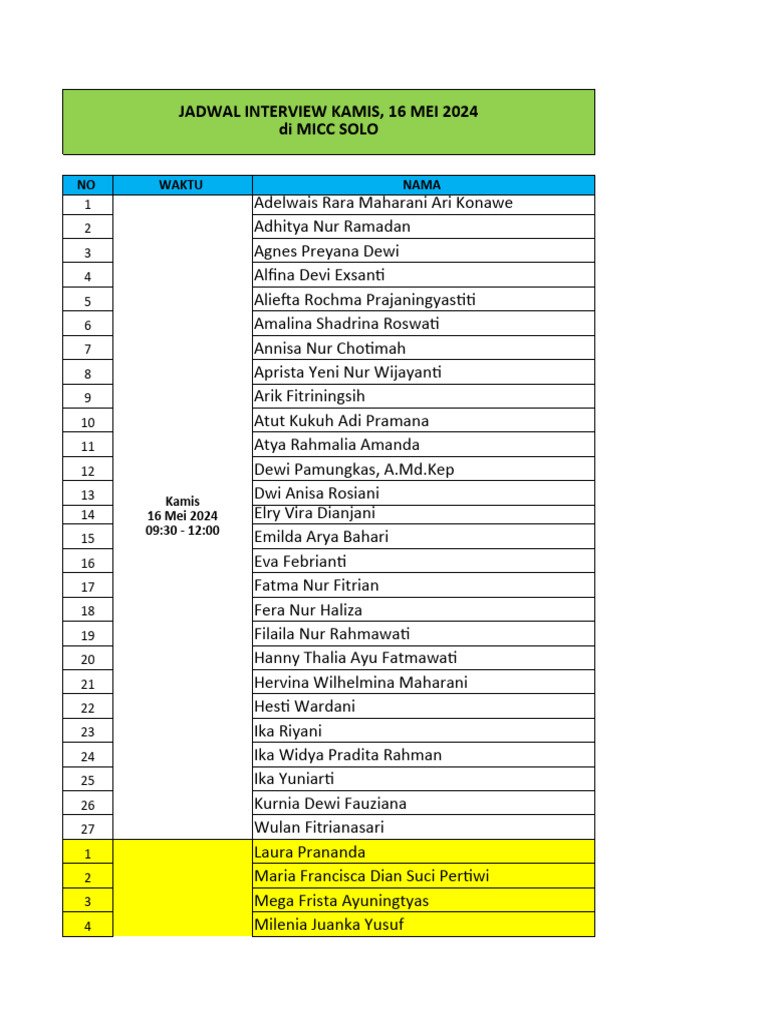 Jadwal Interview Kamis 16 Mei 2024 | PDF