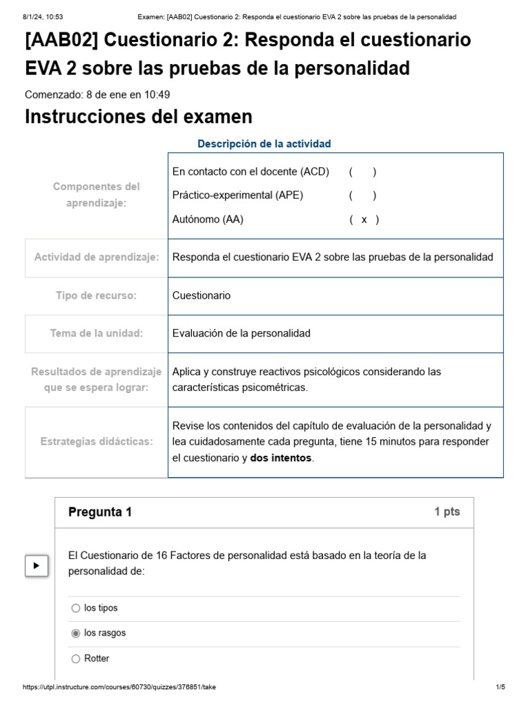 Examen_ [AAB02] Cuestionario 2_ Responda El Cuestionario EVA 2 Sobre Las Pruebas de La ...