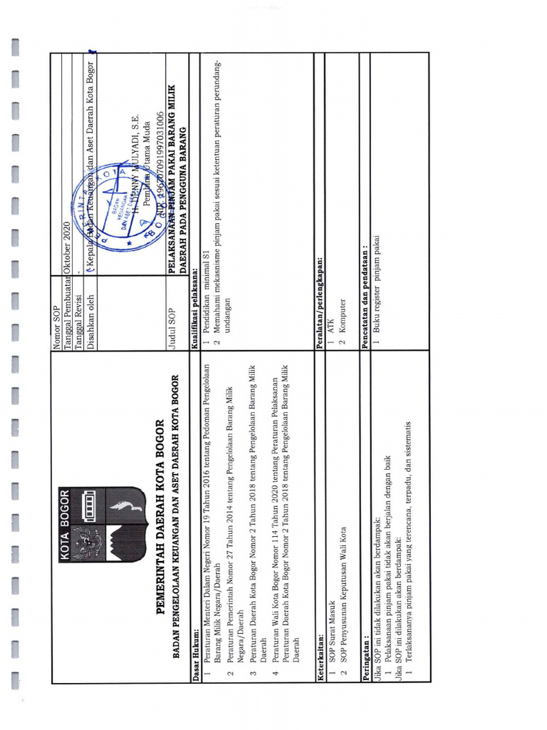 8.sop Pelaksanaan Pinjam Pakai BMD Pada Pengguna Barang (Foresnsik 2021) | PDF