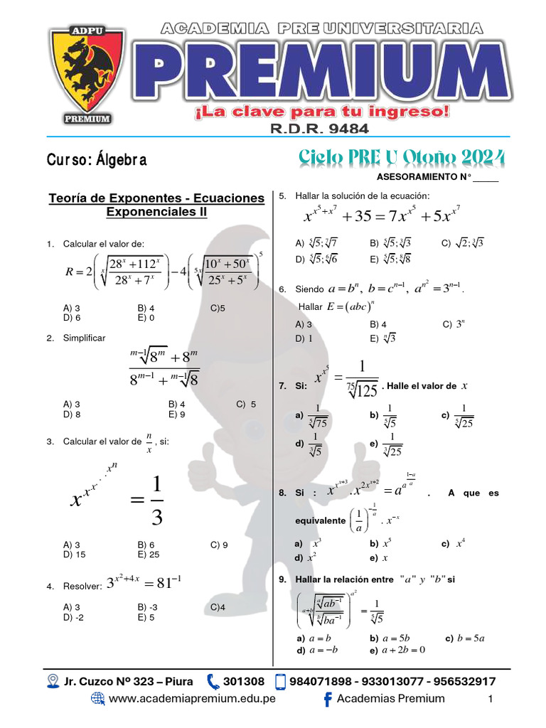 Alg Pre U Oto24 Ases 02 (Teoria de Exp) | PDF | Matemáticas | Álgebra