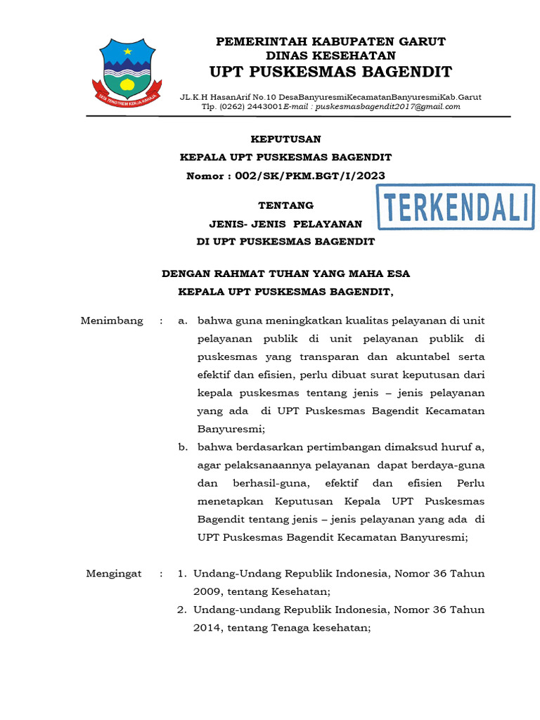 1.1.1.2 B) SK JENIS-JENIS PELAYANAN 2023 | PDF | Kesehatan Holistik