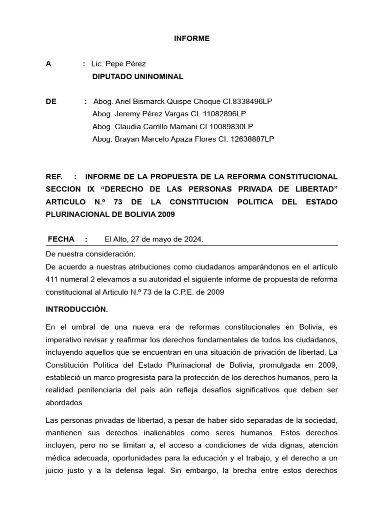 Informe Final 1 | Descargar gratis PDF | Constitución | Prisión