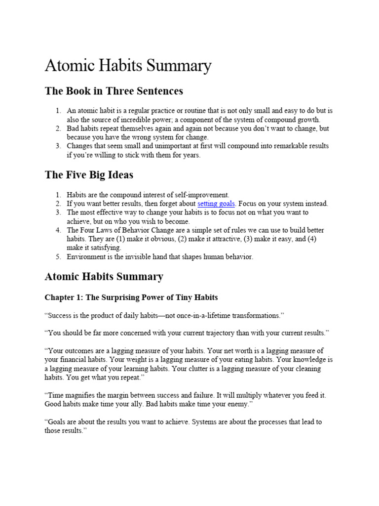 Atomic Habits Summary | Download Free PDF | Habits | Motivation