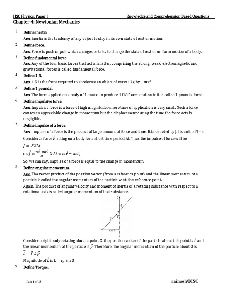Chapter 4 - Newtonian Mechanics | PDF | Torque | Force