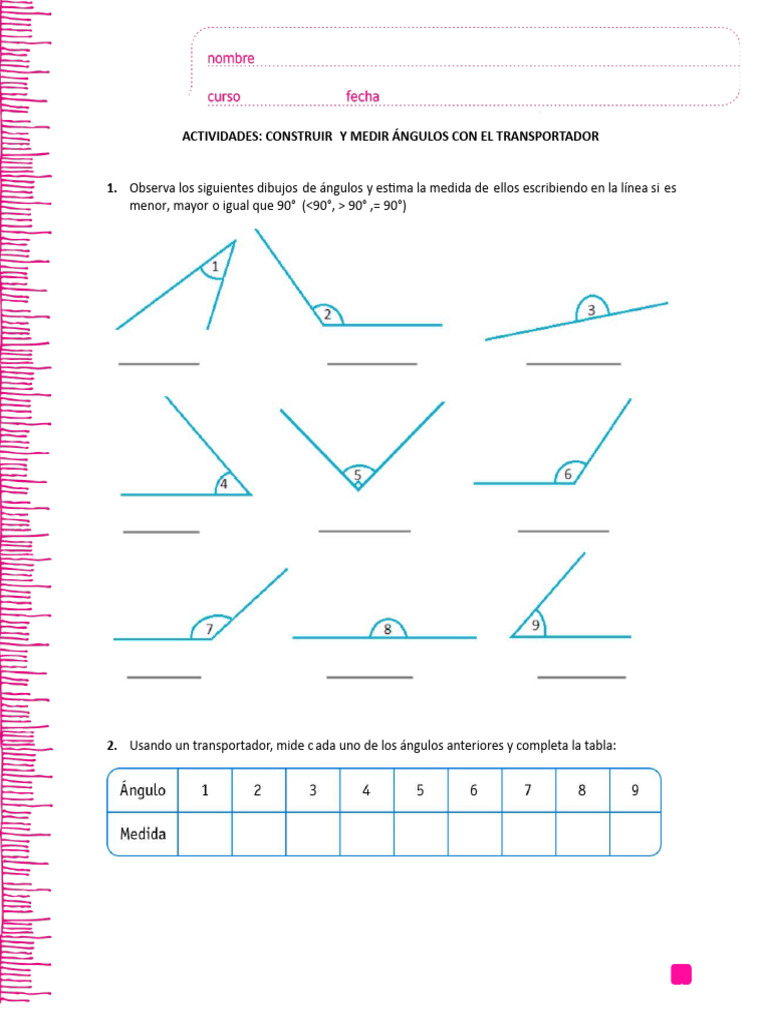 Actividades para Medir y Dibujar Ángulos | PDF | Tecnología