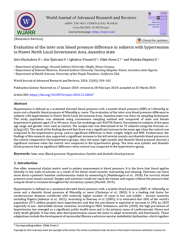 Wjarr 2024 0667 | PDF | Blood Pressure | Hypertension
