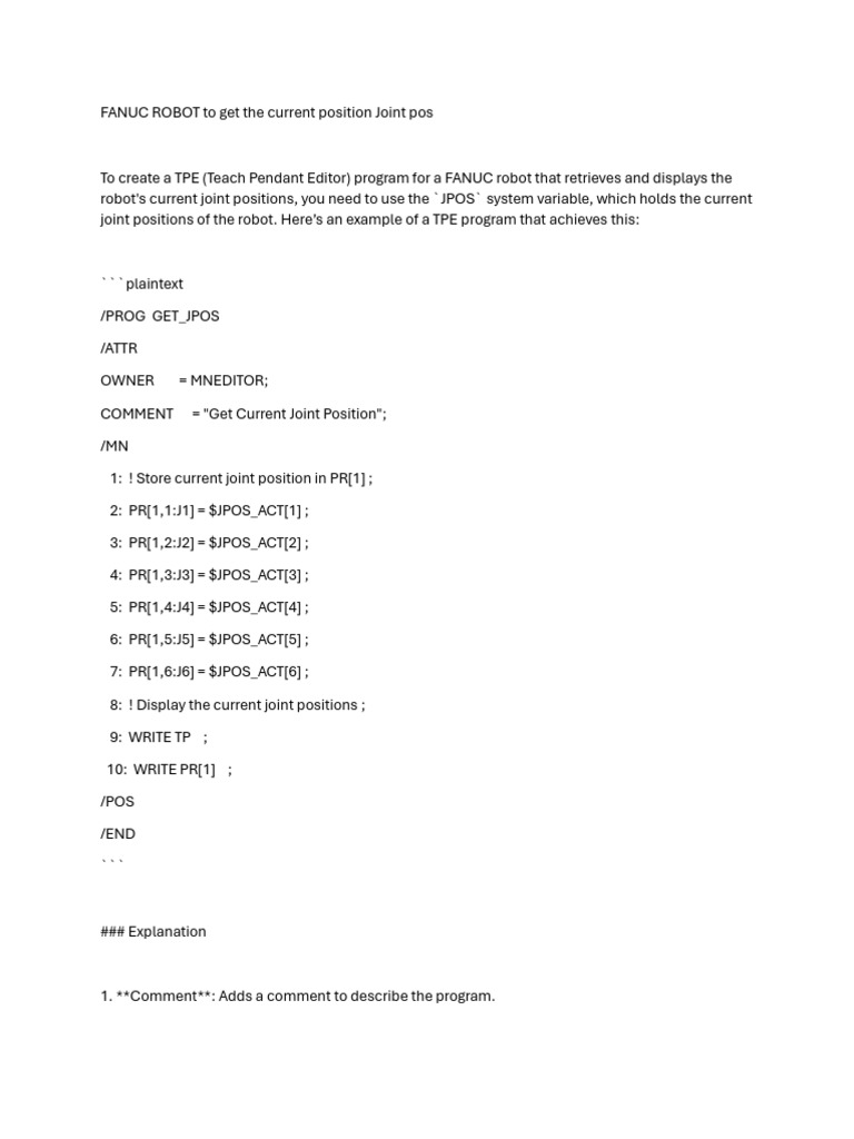 FANUC ROBOT To Get The Current Position Joint Pos | PDF | Software ...