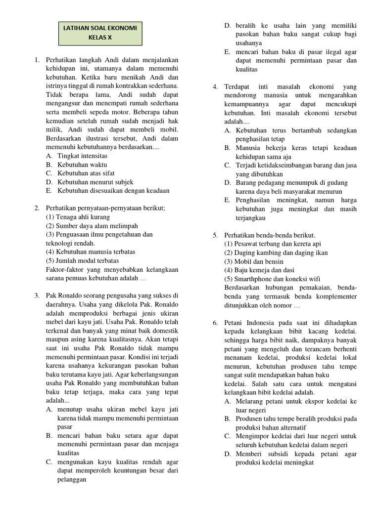 Latihan Soal PTS Pilgan Kelas X | PDF