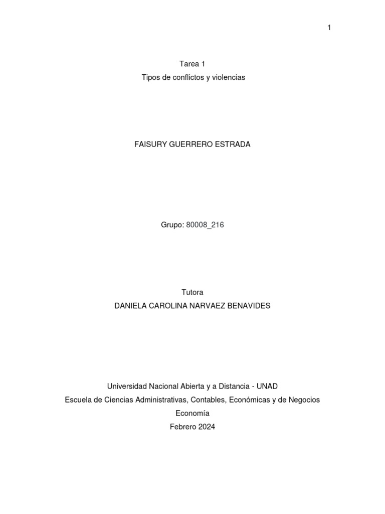 Trea 1 - Tipos de Conflictos y Violencias - Faisury Guerrero Estrada ...