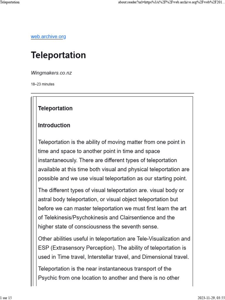 Teleportation | Download Free PDF | Extrasensory Perception | Clairvoyance