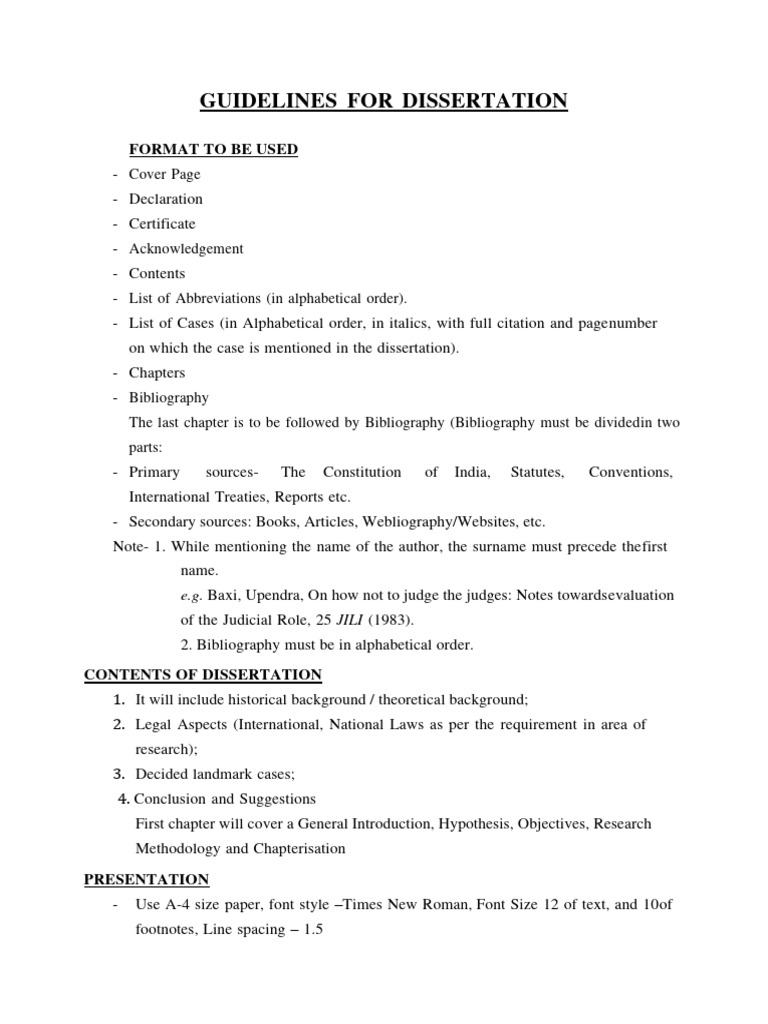 Guidelines - Dissertation (BA LLB, BBA LLB & LLM) | PDF | United ...